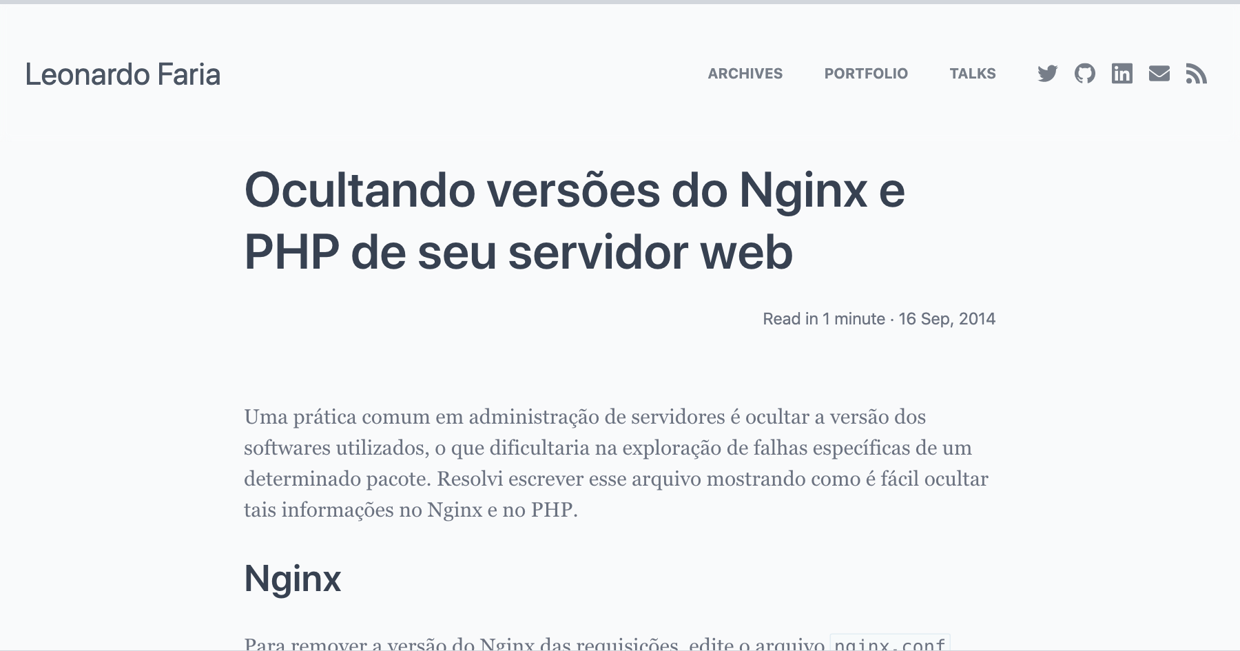 Ocultando versões do Nginx e PHP de seu servidor web · Leonardo Faria